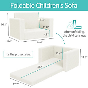 YENING Washable Toddler Couches That Fold Out Kids Couch Bed with Removable Cover Foldable Baby Sofa Chairs Comfy Toddlers 1-3