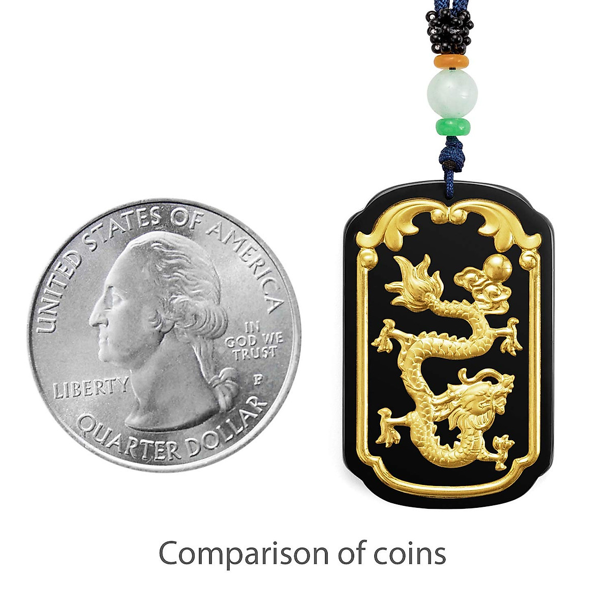 Natural Nephrite Jade Dragon Necklace Pendant Inlaid with 22K Gold Good Luck Charm Jade Jewelry(Dragon)