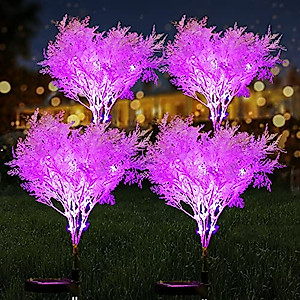 Solar Lights Outdoor Decorative 4PK, Solar Flowers Pink Rime Flower Design, Solar Powered Flowers Light Dusk to Dawn, Solar Flowers Lights Outdoor Garden Waterproof IP65 for Garden Yard Decorations