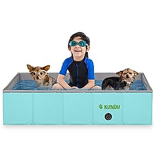 Kundu Rectangular (37" x 24" x 10") Heavy Duty PVC Pets & Kids Outdoor Pool/Bathing Tub - Portable & Foldable - Medium