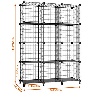 HOMIDEC Closet Organizers and Storage, 12 Storage Cubes, Wire Cube Storage DIY Room Storage Shelf for Garment Racks, Closet, Wardrobe