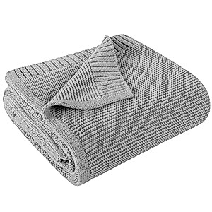 Yoofoss 100% Cotton Knitted Throw Blanket 75" x 55", Breathable Cozy Neutral Thermal Bed Blanket, All Season Decorative Throw Blanket for Couch, Bed, Home Decor, Grey