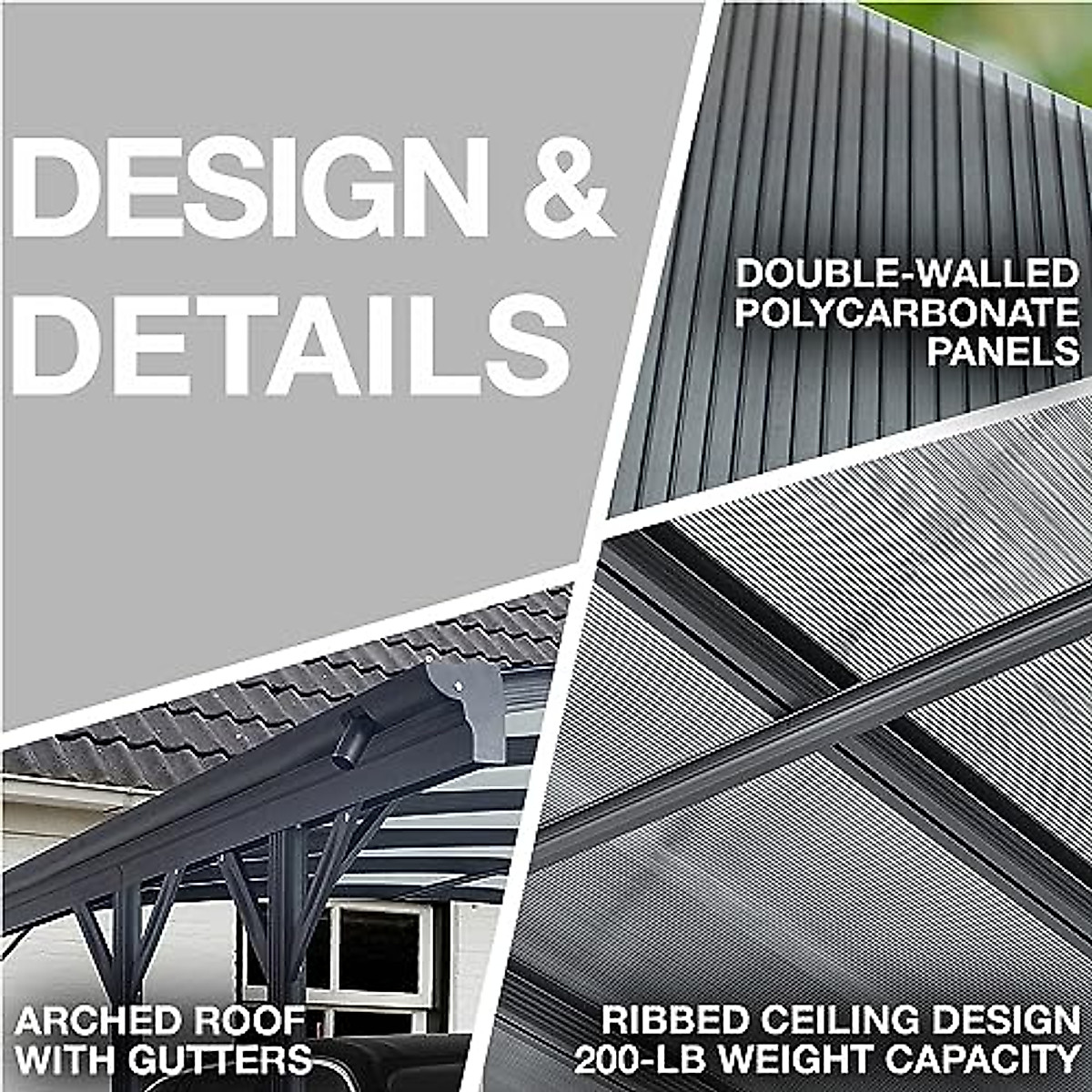 Hanover 19-Ft. x 10-Ft. Aluminum Arch-Roof Carport with Opaque Polycarbonate Roof Panels