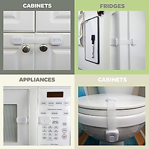 Child Proof Cabinet Latches 22 Pack - Baby Proofing Cabinet Locks for Babies, 3M Adhesive No Drilling, Multi-Purpose for Most Cabinets and Drawers, Fridges, Ovens, Toilet Seats