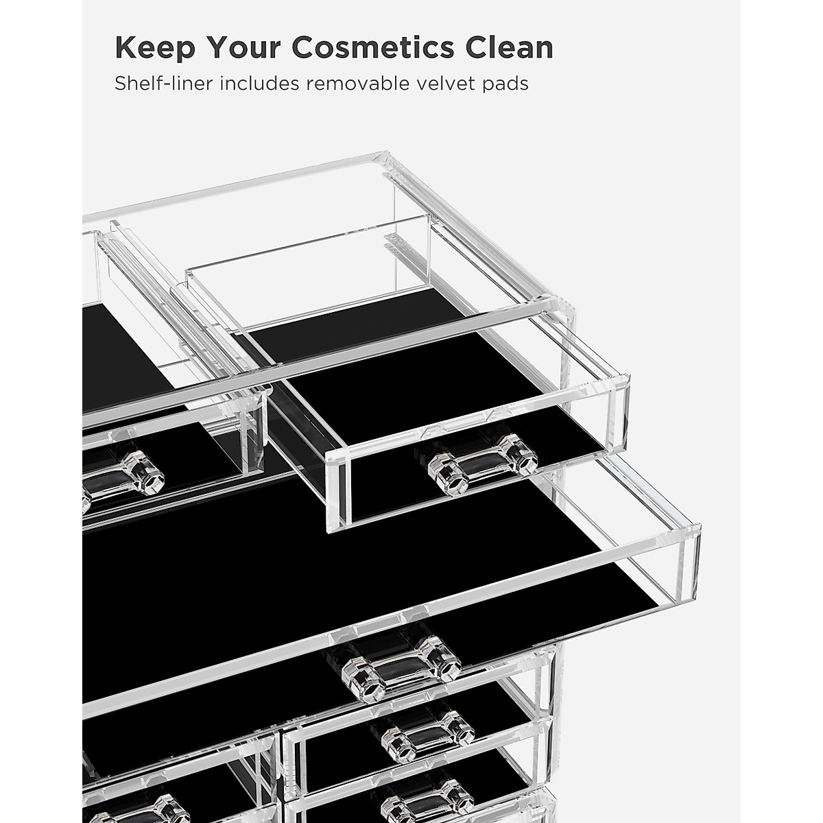 HBlife Acrylic Clear Dustproof Makeup Storage Organizer Drawers Large Skin Care Cosmetic Display Cases for Bathroom Stackable Storage Box with 12 Drawers for Vanity (Clear)