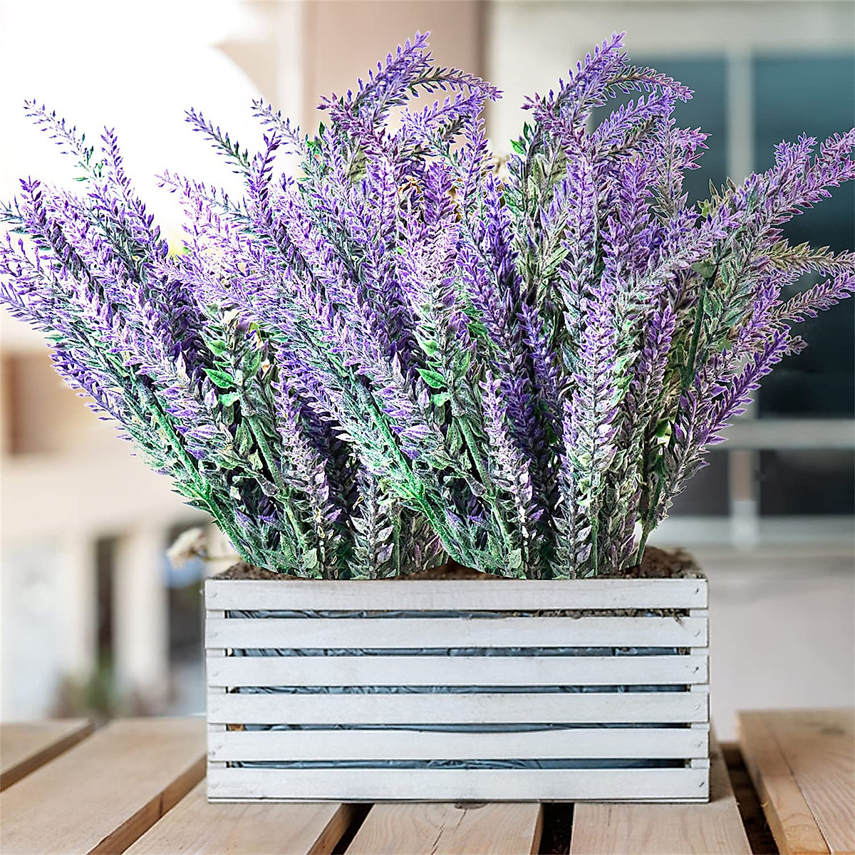 LZXD 12 Bundles Artificial Lavender Flowers,Flocked Plastic Lavender Bundle,Fake Grasses Plants for Indoor Outdoor Home Kitchen Office Table Decoration Garden Porch Window Box Decorating