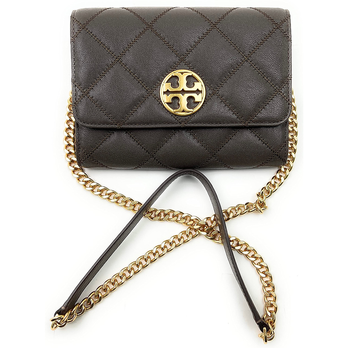 Tory Burch Willa Diamond Quilted Leather Women's Chain Wallet Crossbody Bag (Volcanic Stone)