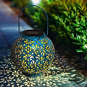 CHYSP Solar Led Iron Art Hollow Lantern Light Outdoor Decorative Lighting Handheld Hanging Lamp for Home Garden Yard Pathway