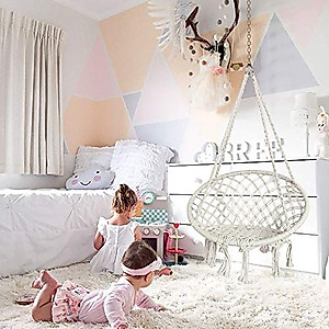 Mertonzo Hammock Swing Chair for 2-16 Years Old Kids,Handmade Knitted Macrame Hanging Swing Chair for Indoor,Bedroom,Yard,Garden- 230 Pound Capacity