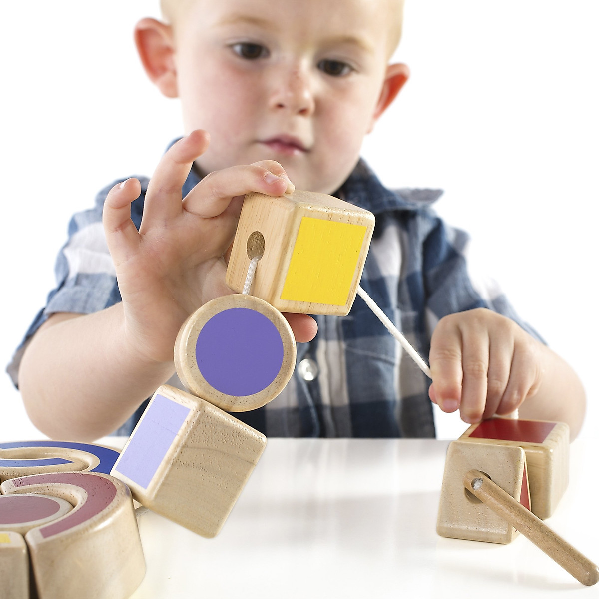 Guidecraft Colorful Nest and Lace Shapes- Wooden Geometric Puzzle Matching and Weaving Game, Toddler Learning & Educational Toys