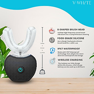 V-WHITE Ultrasonic U-Shaped Toothbrush for Teeth Whitening, Electric Toothbrush For Adults - 360° Mouth Cleansing, Hands Free Gums Protection - Wireless Charging & LED Light -Waterproof IPX7 Certified