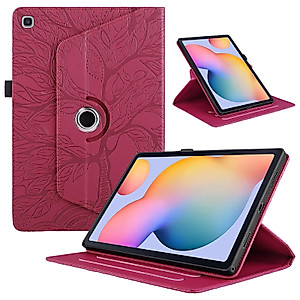 SLLMYYX 360 Degree Rotating Tablet Case Compatible with Samsung Galaxy Tab S6 Lite 10.4 SM-P610 2020 Release, Life Tree Slim Folio Stand Cover (Red)
