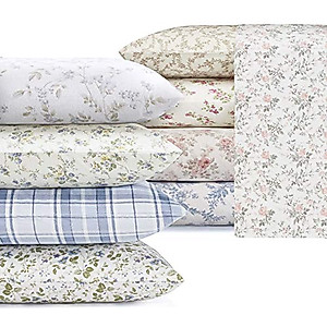 Laura Ashley Home - Queen Sheets, Cotton Flannel Bedding Set, Brushed for Extra Softness & Comfort (Audrey, Queen)