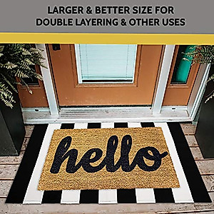 KOZYFLY Black and White Striped Rug 27.5x43 Inches Indoor Outdoor Rugs Hand Woven Cotton Washable Striped Layered Doormats for Front Door/Kitchen/Farmhouse/Entryway/Patio