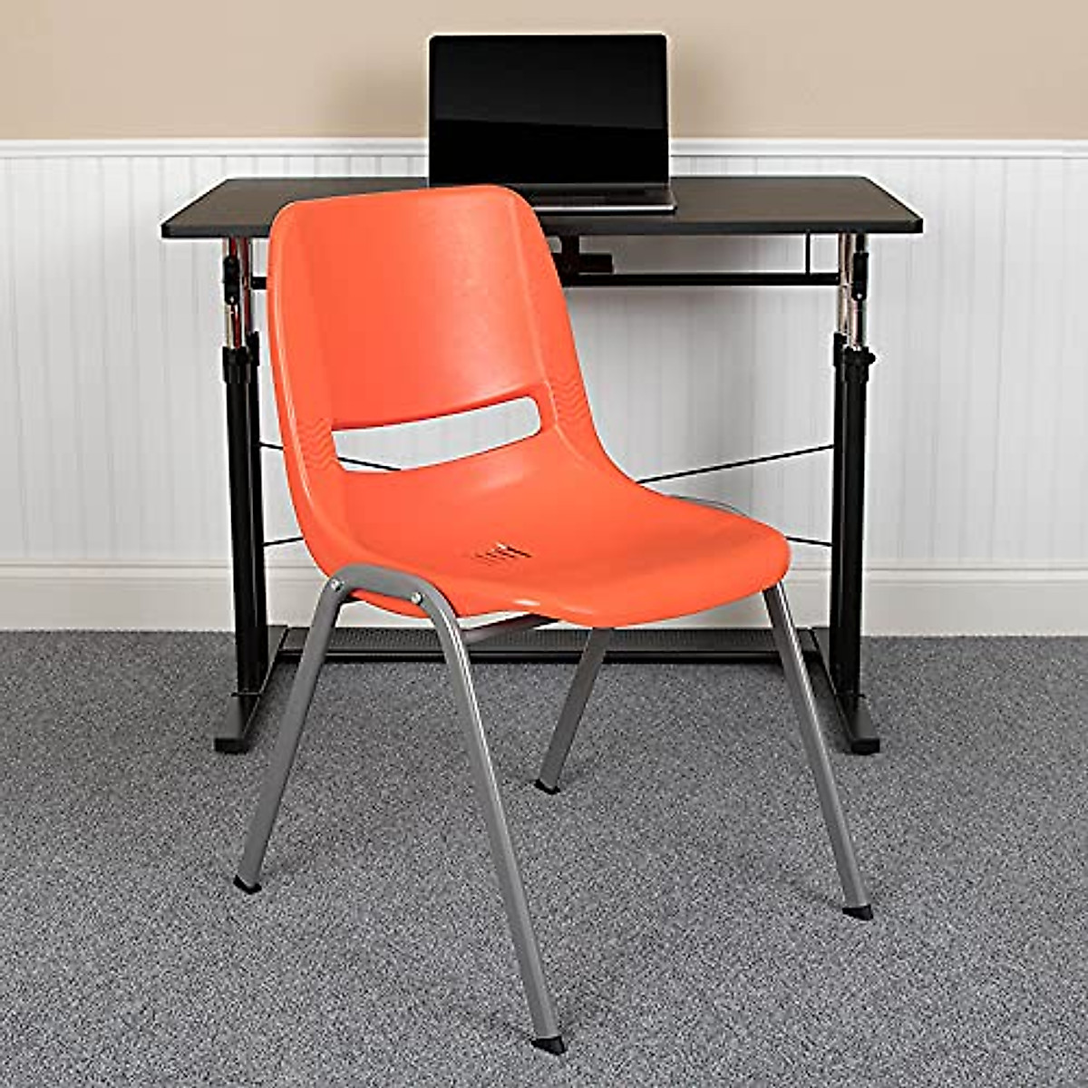 Flash Furniture HERCULES Series 5 Pack 880 lb. Capacity Orange Ergonomic Shell Stack Chair with Gray Frame