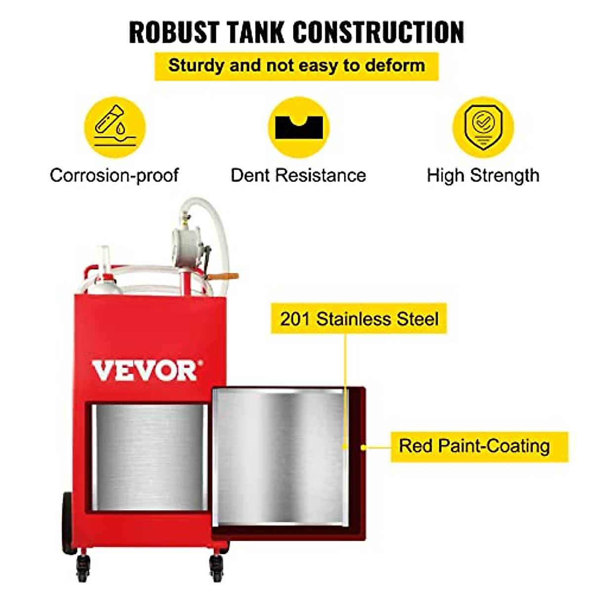 VEVOR 30 Gallon Fuel Caddy, Gas Storage Tank & 4 Wheels, with Manuel Transfer Pump, Gasoline Diesel Fuel Container for Cars, Lawn Mowers, ATVs, Boats, More, Red