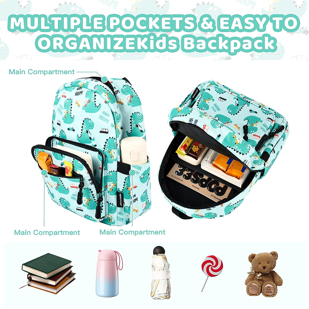 JOYHILL Kids Backpacks, Cute Lightweight Water Resistant Preschool Backpack, Adjustable Shoulder Straps for Boys Girls