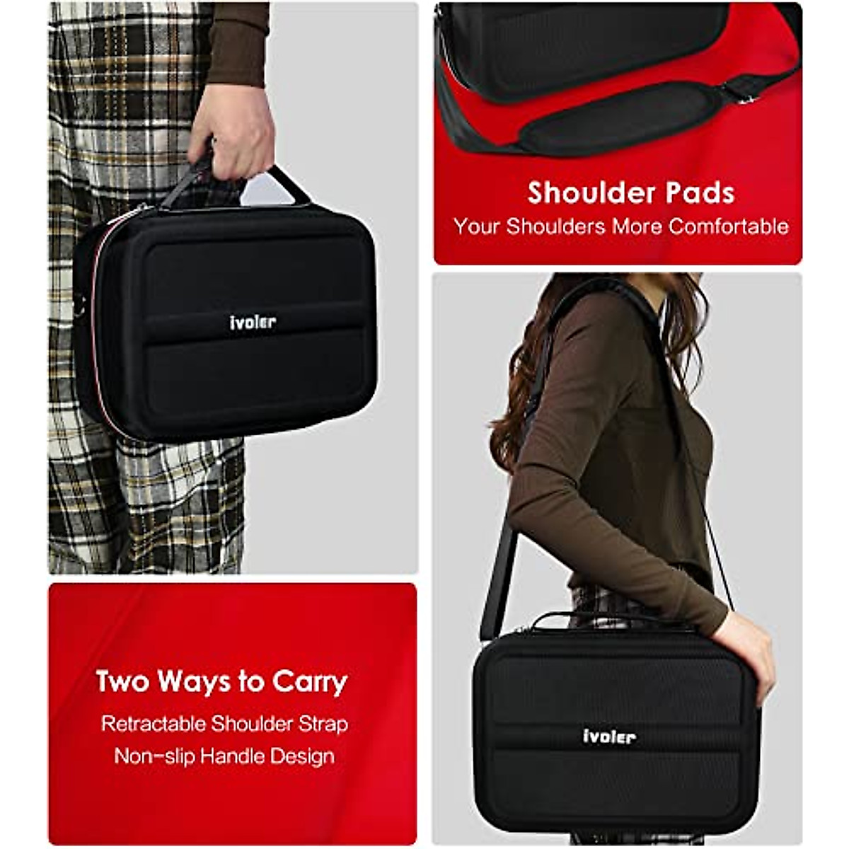 ivoler Carrying Storage Case for Nintendo Switch/For Switch OLED Model (2021),Portable Travel All Protective Hard Messenger Bag Soft Lining 18Games for Switch Console Pro Controller Accessories Black