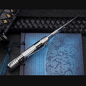 LANFED Pocket knife for Men, 3.5 inch Folding Knife with Back Lock, Engraved Unique Resin Handle, Cool Knives for Fishing, Hunting, Camping Gifts for Men