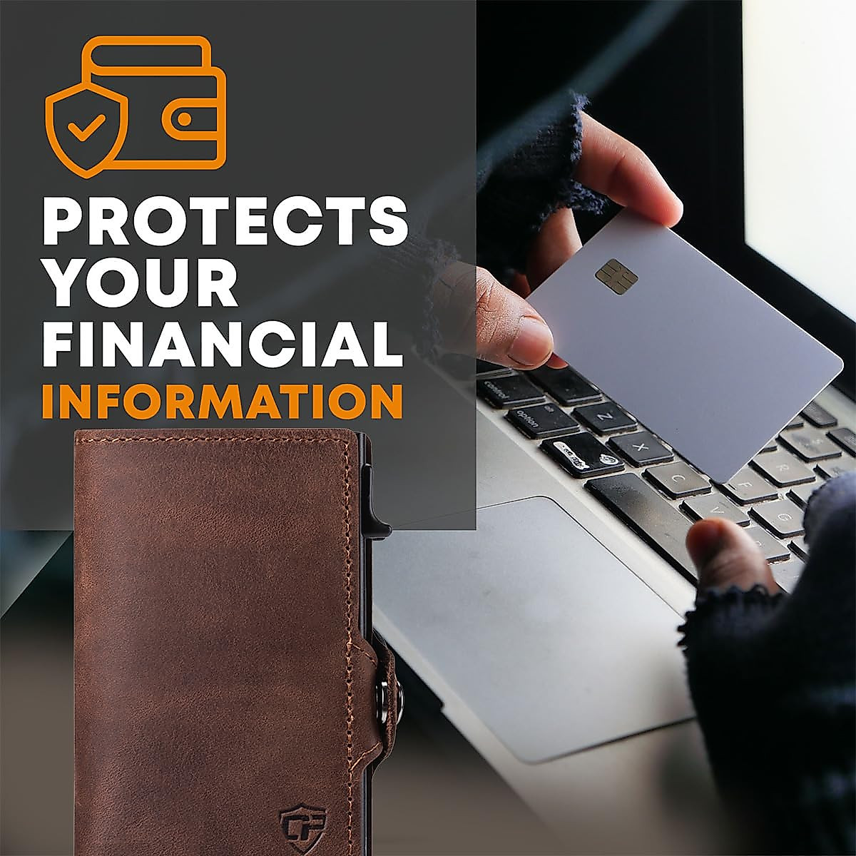 Conceal Plus Wallet for Men, Pop Up Wallet Credit Card Holder - RFID Blocking, Slim Minimalist Credit Card Case (Distressed Brown Genuine Leather)