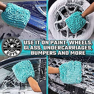 Chemical Guys MIC513 Big Noodle Chenille Microfiber Scratch Free Supersized Car Wash Mitt for Cars, Trucks, SUVs, RVs & More, Turquoise (11" x 12")