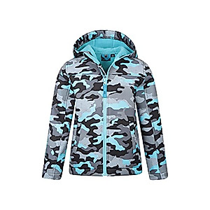 Mountain Warehouse Exodus Kids Softshell Jacket With Hood - Girls Boys Coat Blue Camo 11-12 Years