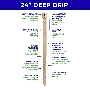 Underhill Deep Drip Irrigation Stakes 24-1/2-Inch, Case of 4 Watering Spikes for Trees with Medium Depth Roots, Drip System Parts Tubes, A-DD24