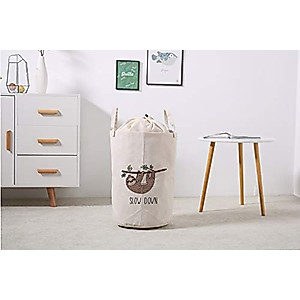 LifeCustomize Large Laundry Basket Hamper Slow Down Hanging Sloth Collapsible Drawstring Storage Baskets Nursery Baby