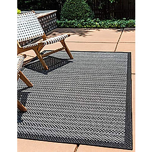 Unique Loom Outdoor Border Collection Area Rug - Checkered (9' x 12' Rectangle, Gray/ Black)