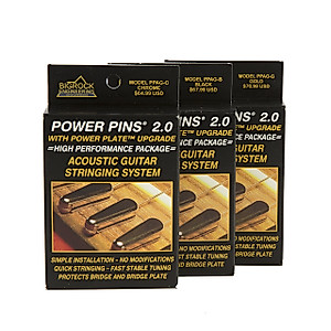 Power Pins 2.0 - Black Chrome Set with Power Plate Upgrade- Patented Bridge Pin System for Acoustic Guitars- Improved Tone, Amplified Sound, Easier Restringing, and Faster Tuning