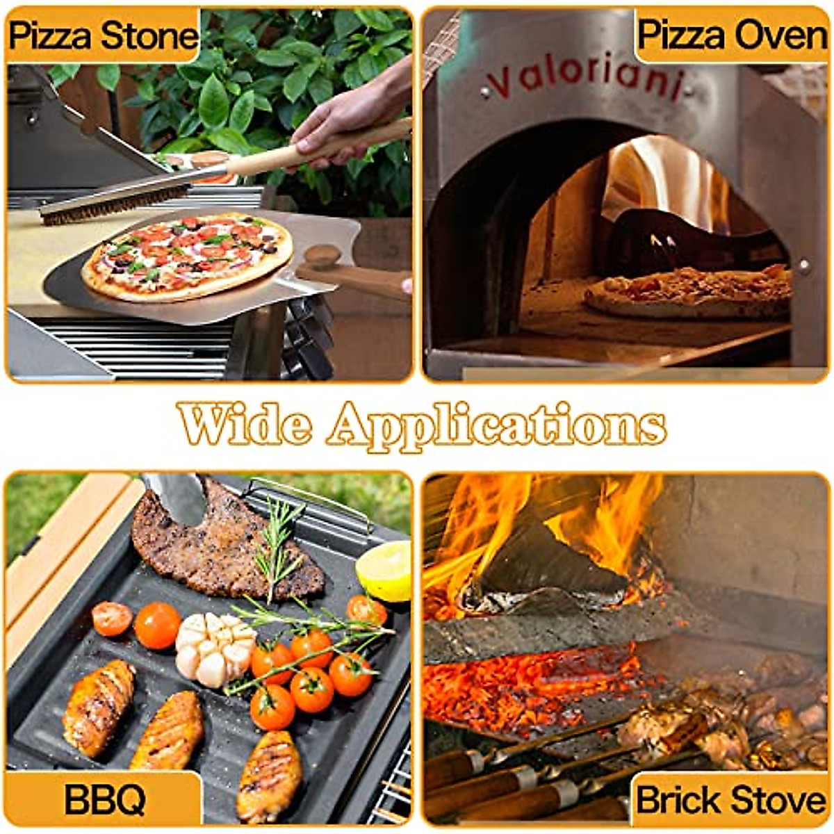 Pizza Oven Brush with Scraper Brass Bristles for Pizza Oven 21inch Pizza Stone Brush, Pizza Oven Accessories for Outdoor Grill Cooking