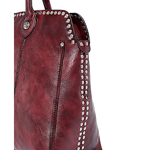 OLD TREND Genuine Leather Soul Stud Satchel Tote Bag Office Daily Handbage (Rusty Red)