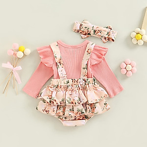 Mubineo Baby Girl Spring Fall Clothes Outfits Long Sleeve Lace Floral Romper Dress Newborn Outfit (Sc Pink, 0-3 Months)