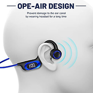 Air Conduction Headset Stereo Wireless Bluetooth Headset Sports Running Power Digital Display with Noise-canceling Microphone for Office Home Business Trucker Drivers Commercial