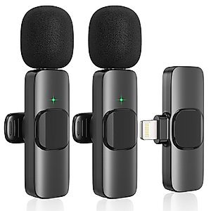 JUMAOCIO Wireless lavalier Microphone, Microphone for iPhone,2-in-1 for iPhone and iPad, Interview,Live Steam、Youtubers、Vloggers、TikTok Facebook,Clip-on Plug and Play Auto Sync. (Black)