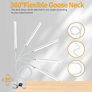ECHEAIO Desk lamp, Desk Lamps for Home Office, Eye Caring Reading Lamp, 13W Clip on Light 3 Color Modes & 10 Brightness Levels Flexible Gooseneck Light for Headboard Piano Desk Bedside Reading