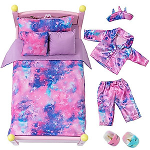K.T. Fancy 8 PCS 18 Inch Girl Doll Clothes and Accessories Sleeping Sheet,Pajamas,Eye Mask,Unicorn Slippers,Pillow(Doll and Bed are Not Included)