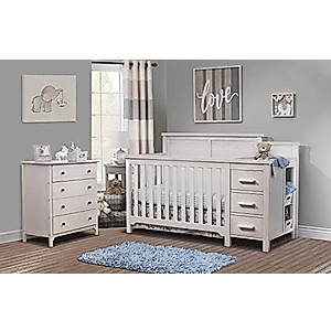 Sorelle Furniture Farmhouse Crib and Changer with Rustic Solid Back Classic -in- Convertible Diaper Changing Table Non-Toxic Finish Wooden Baby Bed Toddler Full-Size Nursery - Weathered White