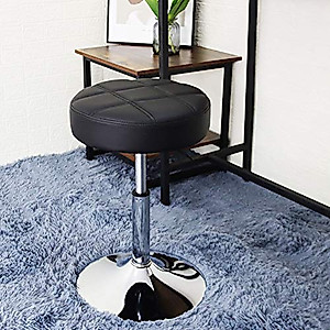 FURWOO Stool Round Thick Padded Cushion Leather Shop Stool Height Adjustable Stool Counter Stool Swivel Desk Stool Chair for Office Home Bar Stool Salon Stool(Black)