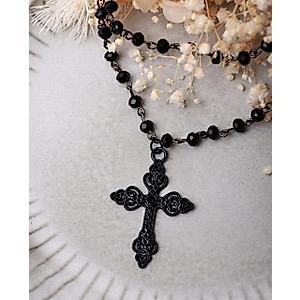 Sacina Gothic Layered Cross Necklace, Zinc Alloy Black Bead Cross Choker Necklace, Halloween Goth Jewelry Gift for Women (Layered Bead Cross)