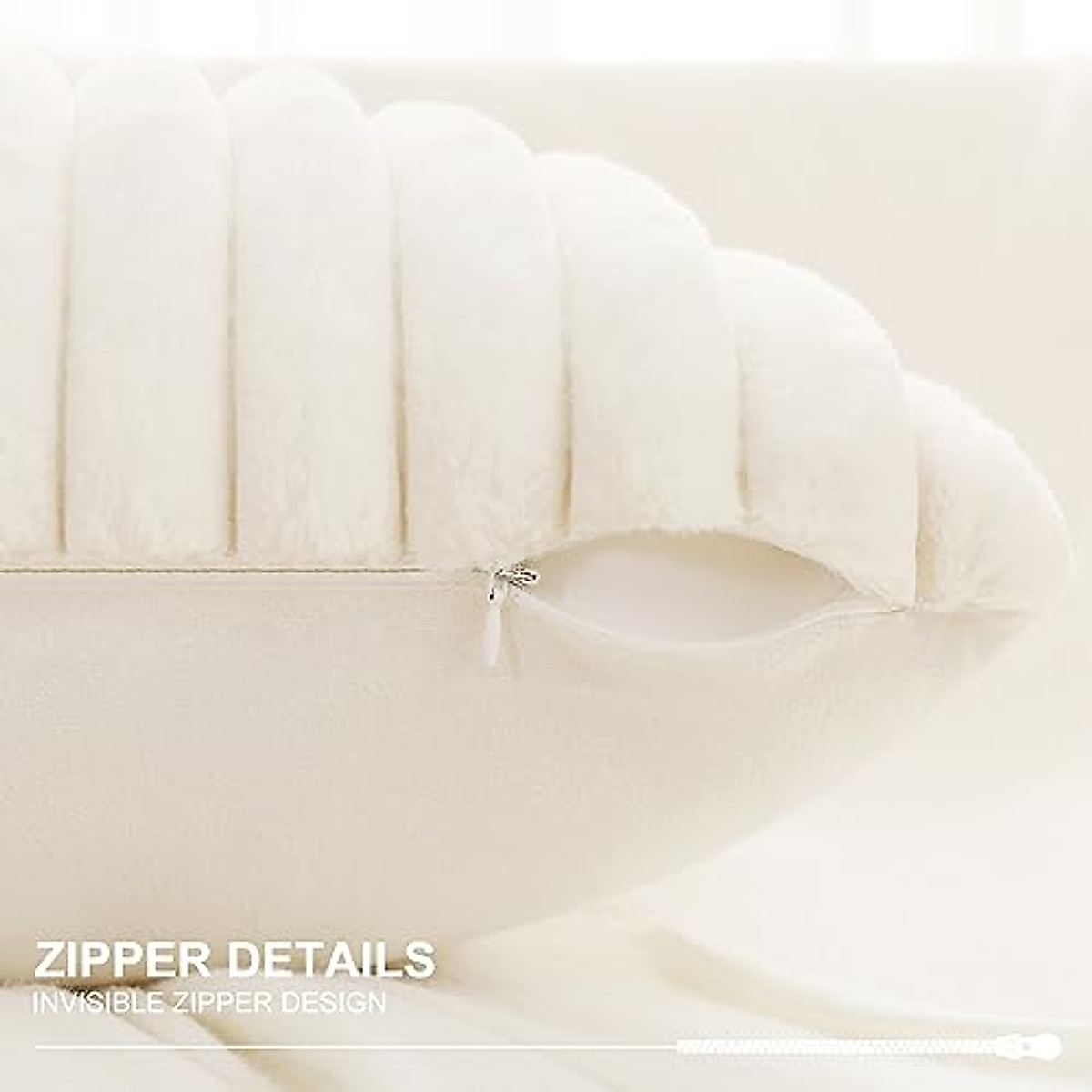 Pallene Faux Fur Plush Throw Pillow Covers 18x18 Set of 2 - Luxury Soft Fluffy Striped Decorative Pillow Covers for Sofa, Couch, Living Room - Cream White