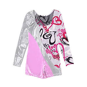 VernLan Girls Sequined Gymnastic Leotard Kids Long Sleeve Metallic Athletic Jumpsuit for Performance Dancewear Pink 10 Years