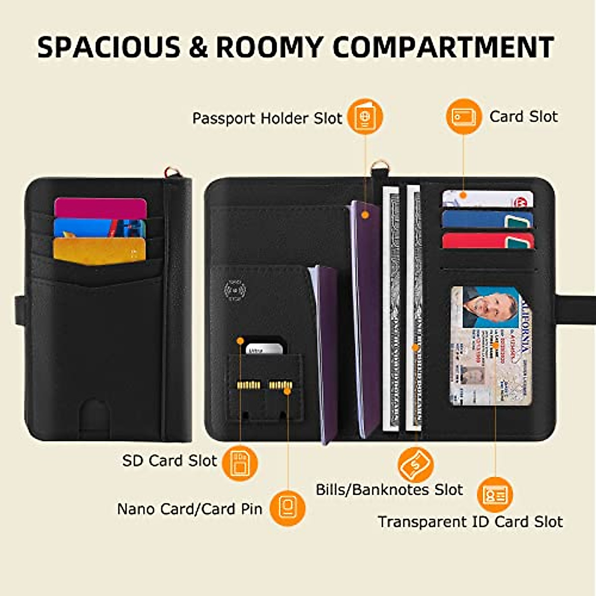 Small Womens Wallet Airtag RFID Blocking Leather – Holds Two Passports for Travel–Compact Bifold Clutch Credit Card Case with ID Window,Wrist Strap - Awesome Anniversary,Birthday Gift Choice - Black