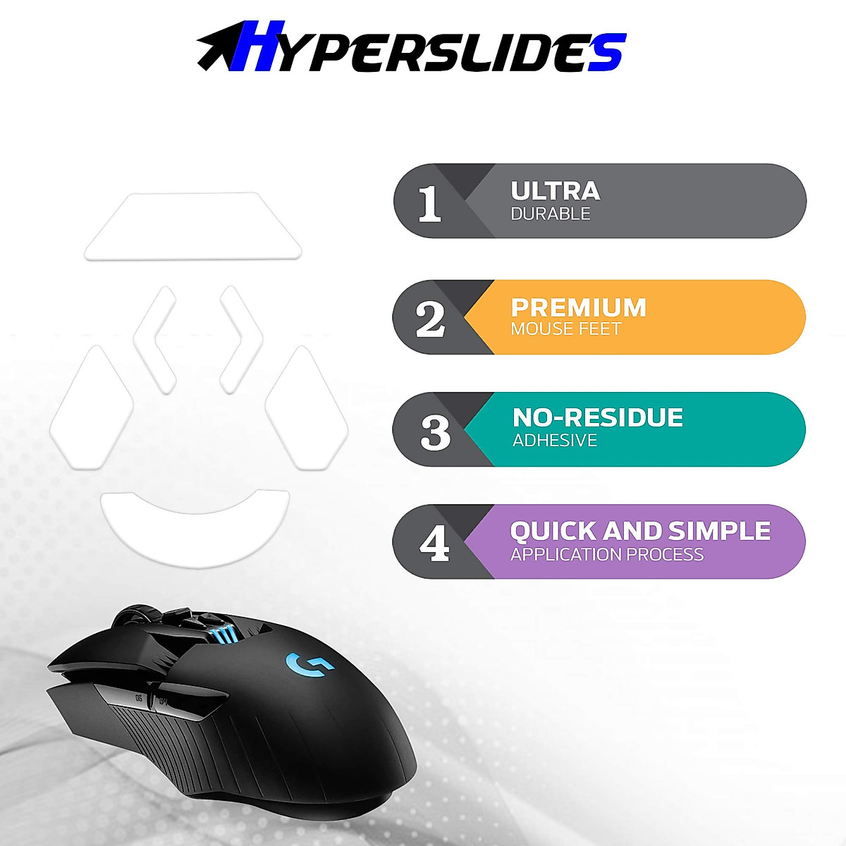 HYPERSLIDES 2Sets Rounded Curved Edges Mouse Feet, Skates, Pads for Logitech G903 Lightspeed, G903 Hero Gaming Mouse Feet Replacement (0.8mm, Smooth Glide, Pure White PTFE) Pro Performance Upgrade