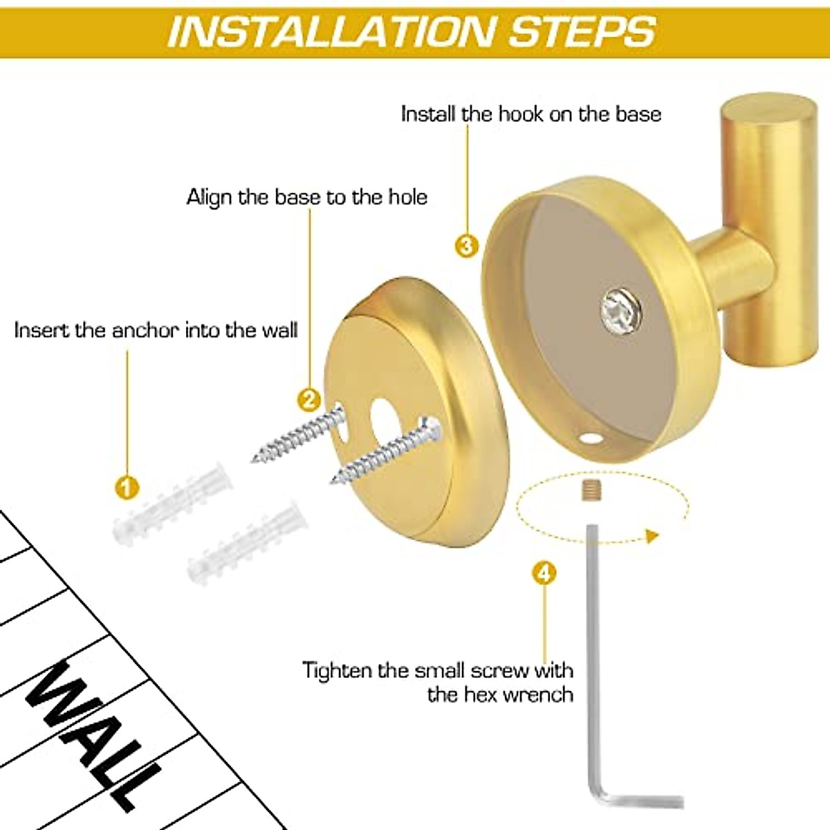 Towel Hooks, 4 Packs Powerful Heavy-Duty Wall Hooks,Premium 304 Stainless Steel Towel Hook,Coat Hooks,Towel Hook for Wall Mounted, Gold Towel Hooks Bathroom,Bathroom Hooks for Bath Towels