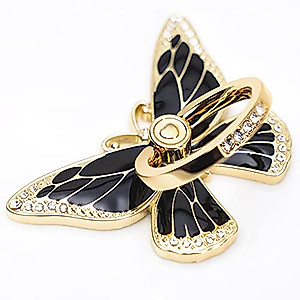 Doflyesky Cell Phone Ring Holder Butterfly, Finger Kickstand, Phone Ring Grip Holder, Compatible with iPhone 13/12/Mini/Pro/Pro Max and Android Phone (Gold Black)