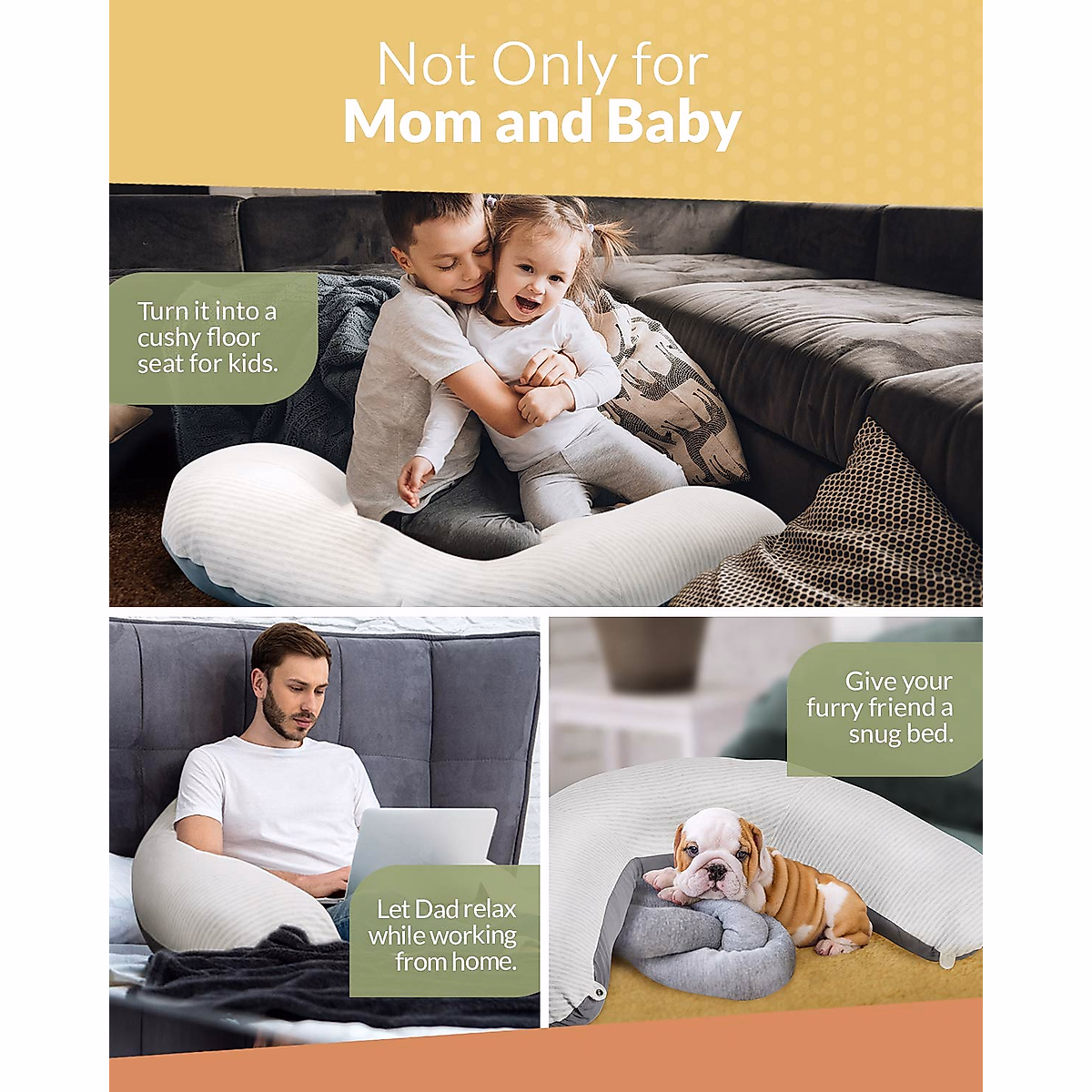 Unilove Hopo 7-in-1 Pregnancy & Nursing Pillow - Pregnancy Pillows for Sleeping - Pregnant mom Gift Essentials for Breastfeeding, Side Sleeping - 2 Washable Covers, Weather Icon