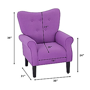 YOLENY Modern Accent Chair,High Back Armchair,Upholstered Fabric Button Single Sofa with Wooden Legs for Living Room, Bedroom, Club, Purple