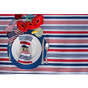 DII Patriotic Stripes Tabletop Collection, Stain Resistant & Waterproof, Table Runner, 14x72, Red, White, & Blue