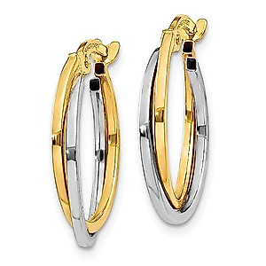 14K Two Tone Gold Round Hoop Earrings